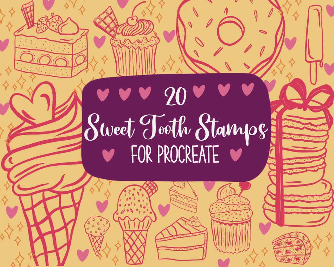 20 Hand Drawn Sweet Tooth Dessert Stamps for Procreate| Procreate Stamp ...