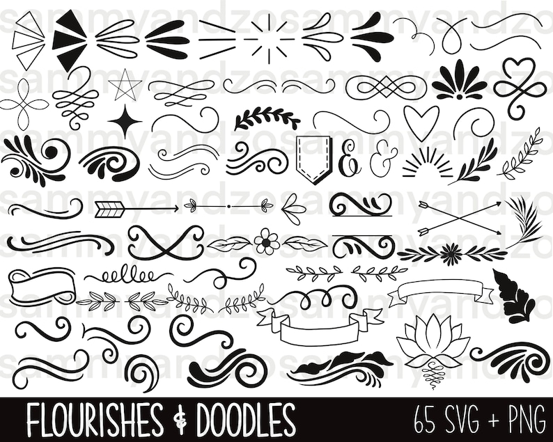 Flourishes and Doodles Svg Bundle| Flourish Svg| Design Elements Svg ...