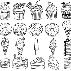 20 Hand Drawn Sweet Tooth Dessert Stamps for Procreate| Procreate Stamp ...