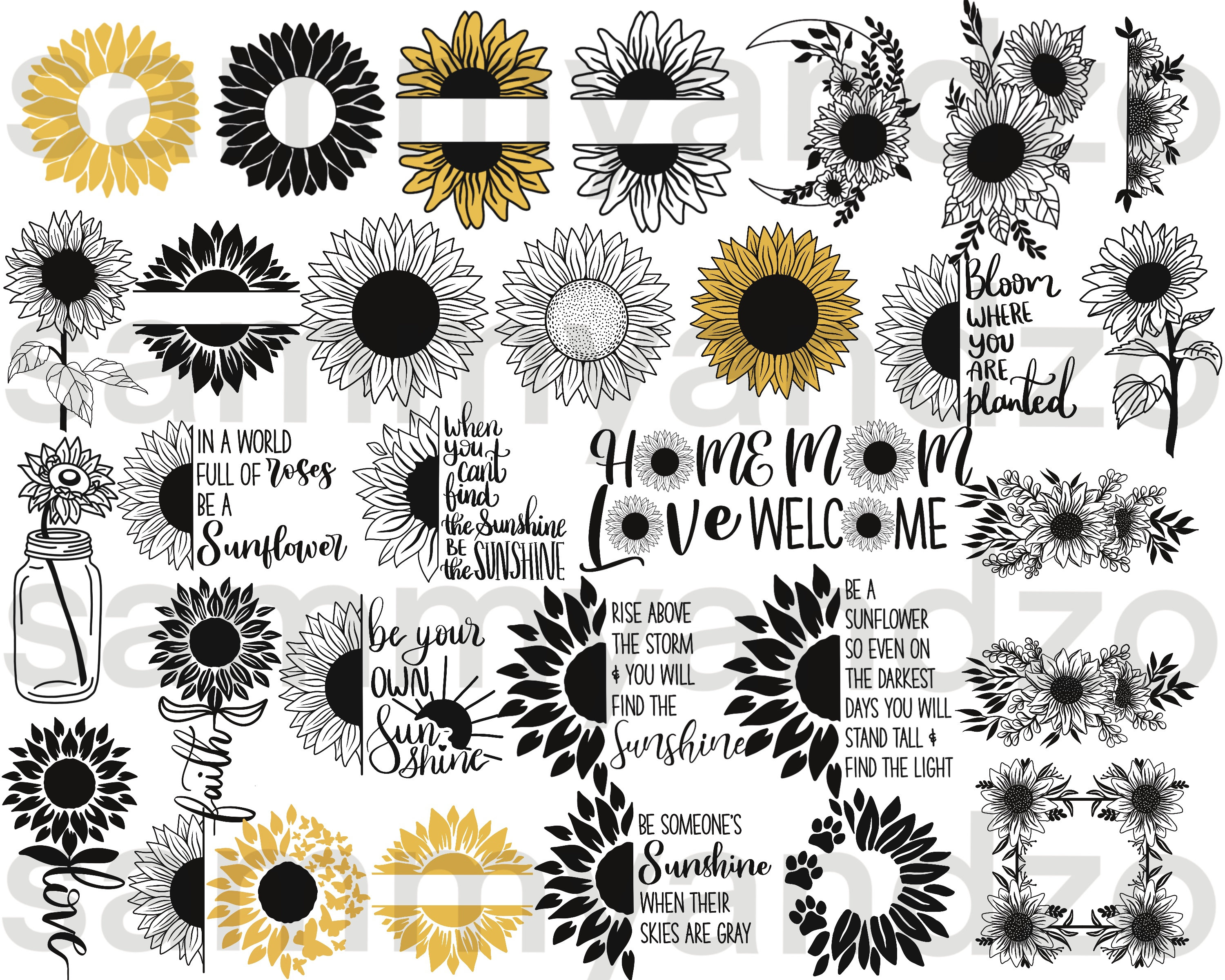 33 Sunflower Svg Png Files Sunflower Monogram Svg Cricut | Etsy