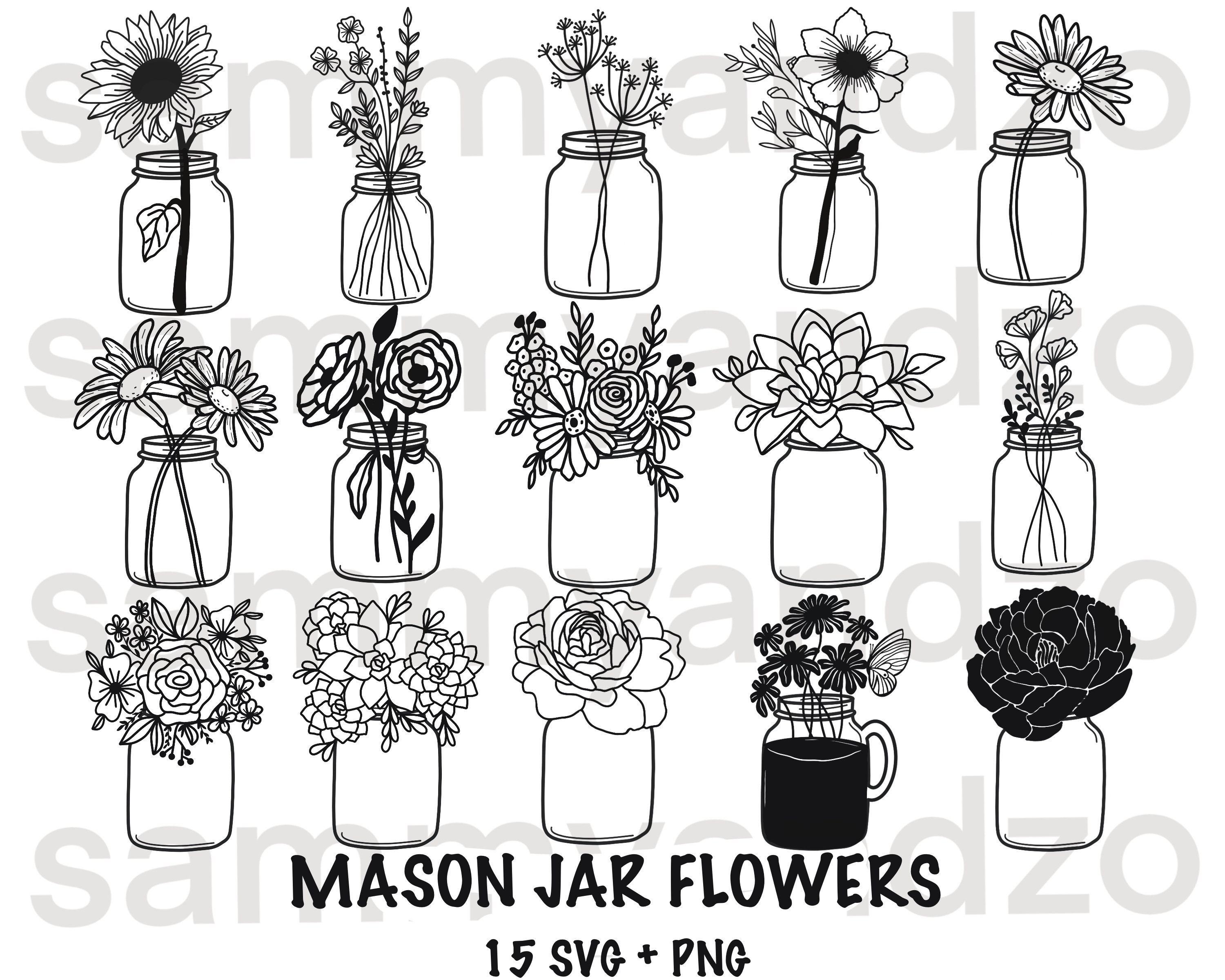 Mason Jar Flowers Svg Bundle Mason Jar Svg Flower Svg - Etsy Canada