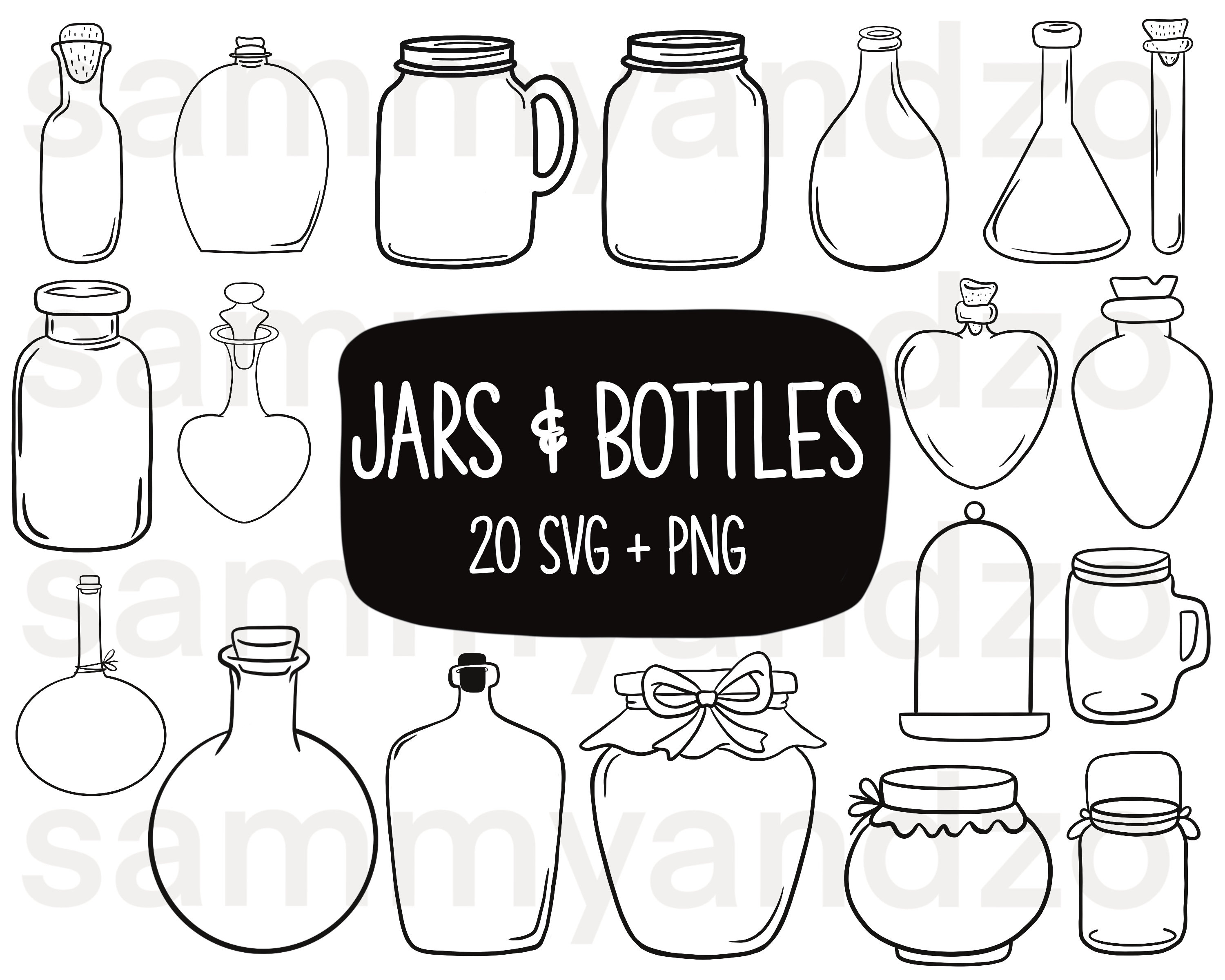 Jar and Bottle SVG Bundle| Kitchen Labels Svg| Mason Jar Svg| Potion ...