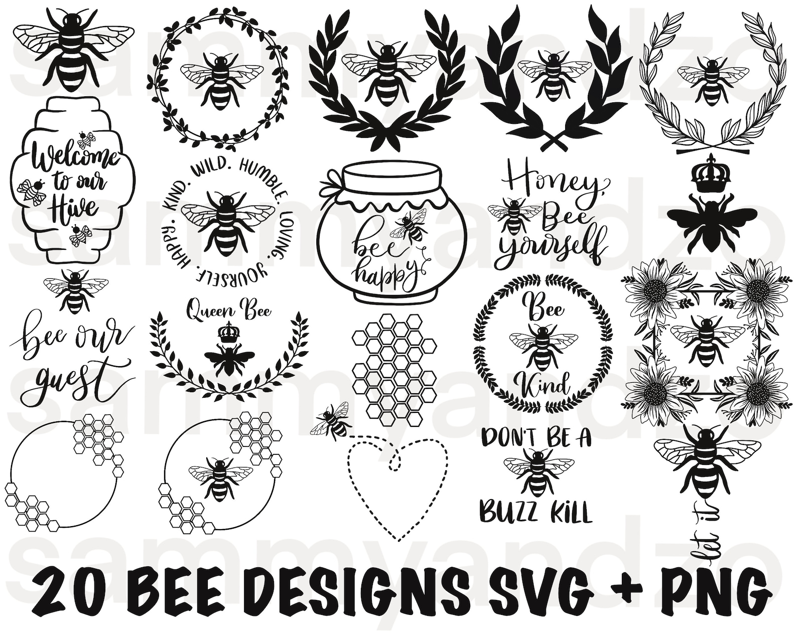 20 Bee Design Svg Bundle| Bee Svg| Bee Kind Svg| Honey Bee Svg| Queen ...