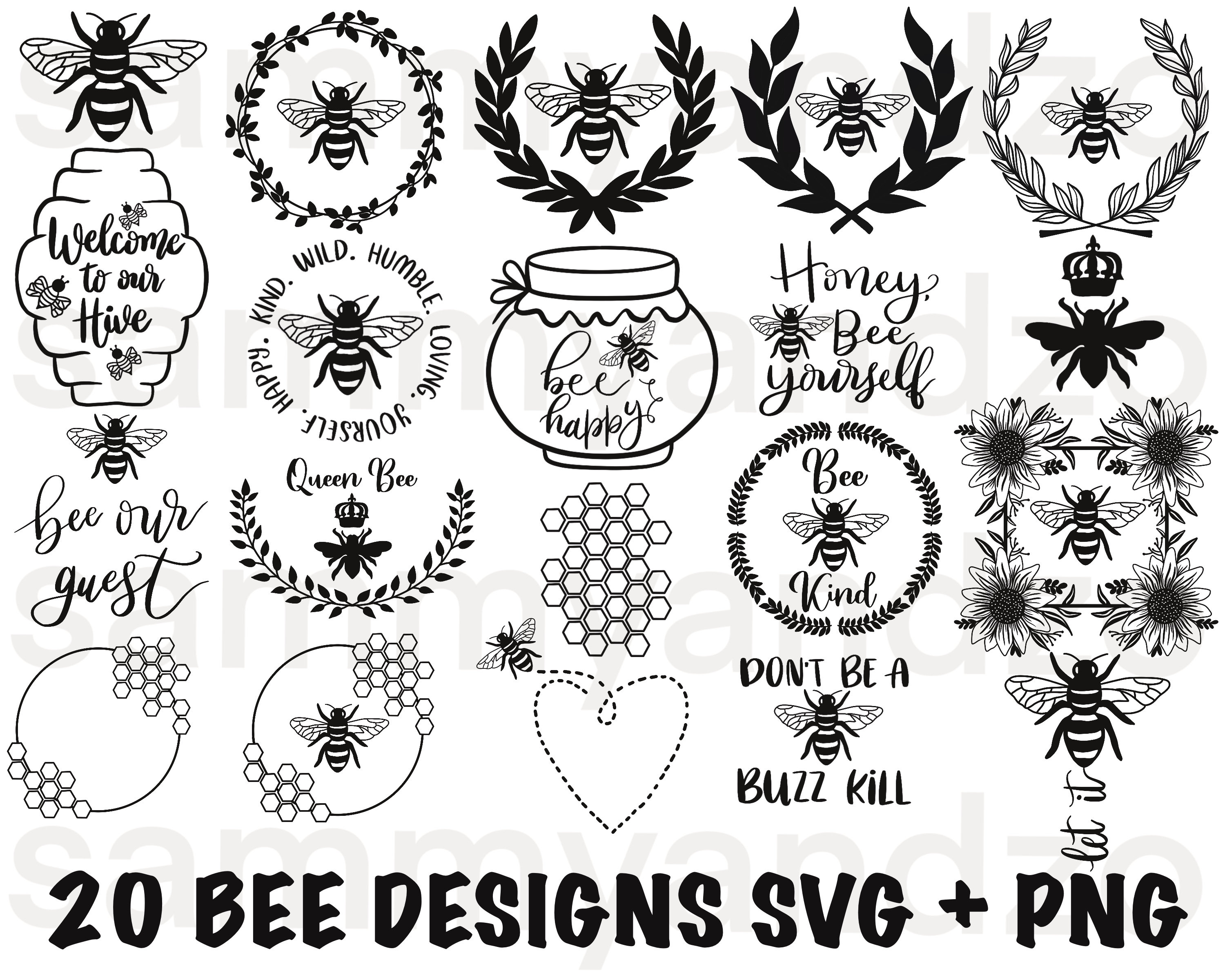 20 Bee Design Svg Bundle Bee Svg Bee Kind Svg Honey Bee - Etsy