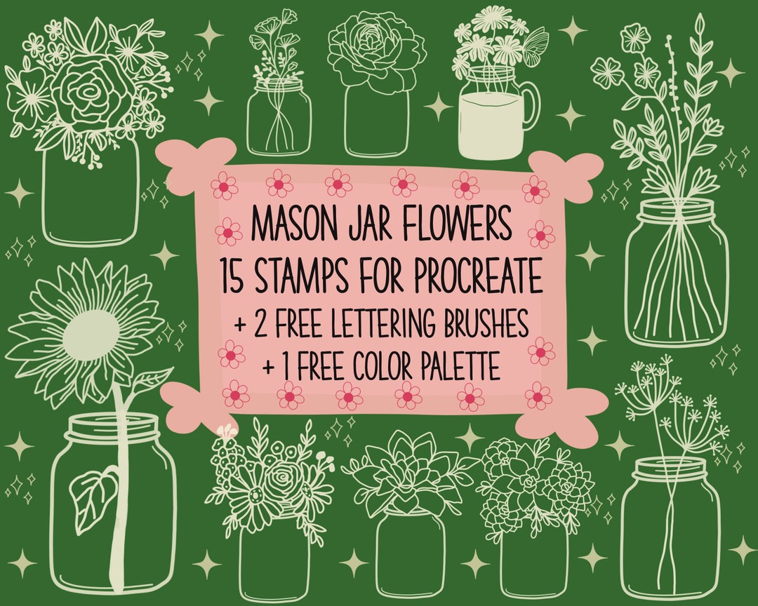 Mason Jar Flower Stamps for Procreate| Procreate Stamps| Procreate ...