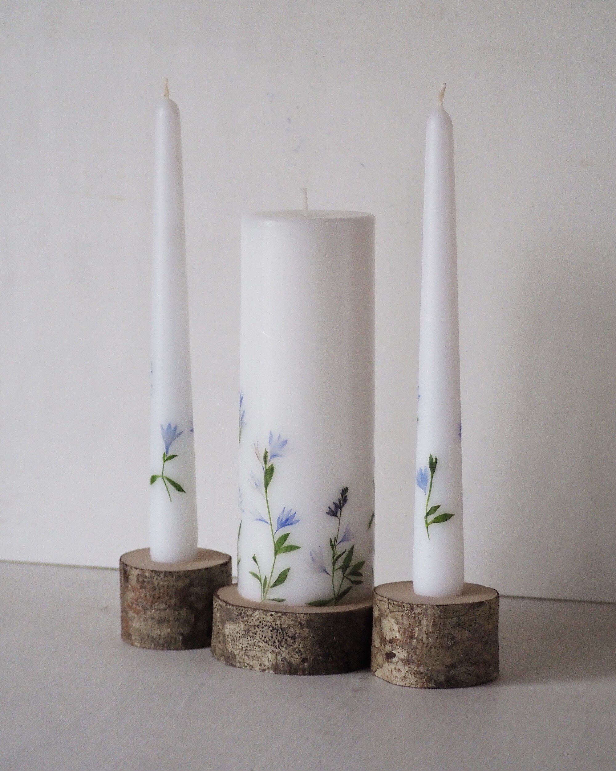 Wedding Ceremony Candle Set With Blue Flowers, Personalized Unity ...