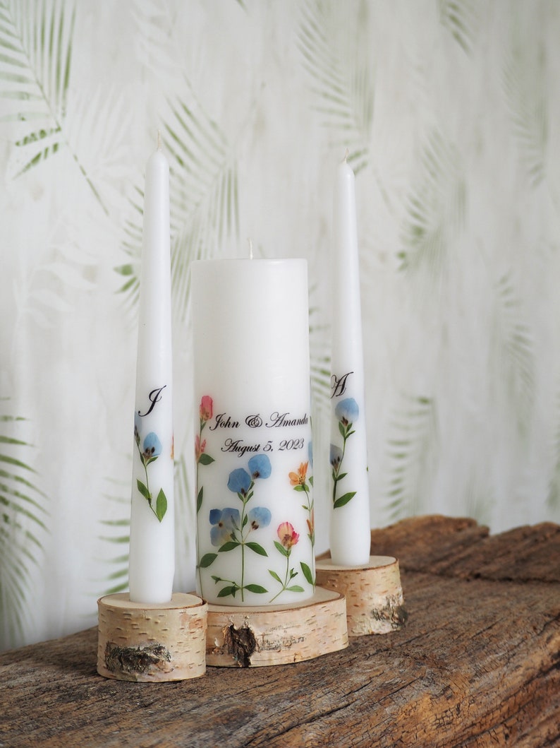 Personalized Unity Candle Set With Real Dried Flowers for Summer ...