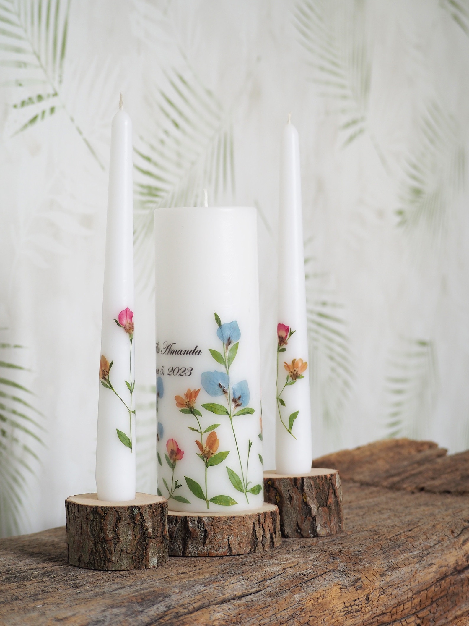 Personalized Unity Candle Set With Real Dried Flowers for Summer ...