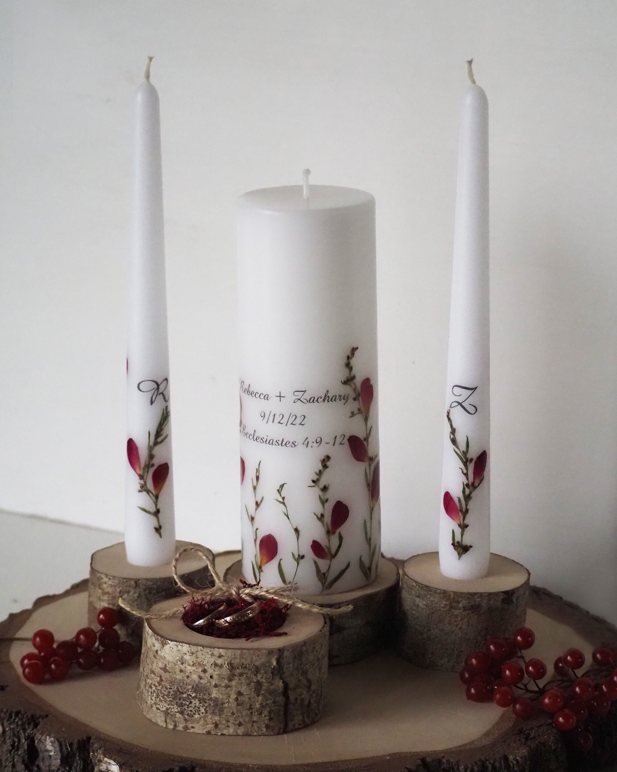 Personalized Unity Candles With Red Real Dried Flowers, Very Berry ...