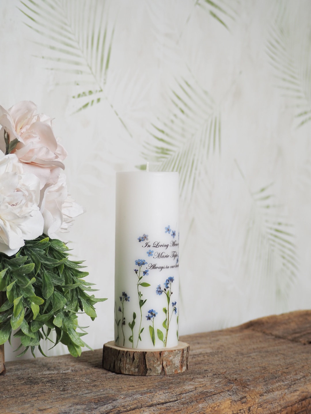 Personalized Memorial Candle With Real Pressed Forget-me-not Flowers - Etsy
