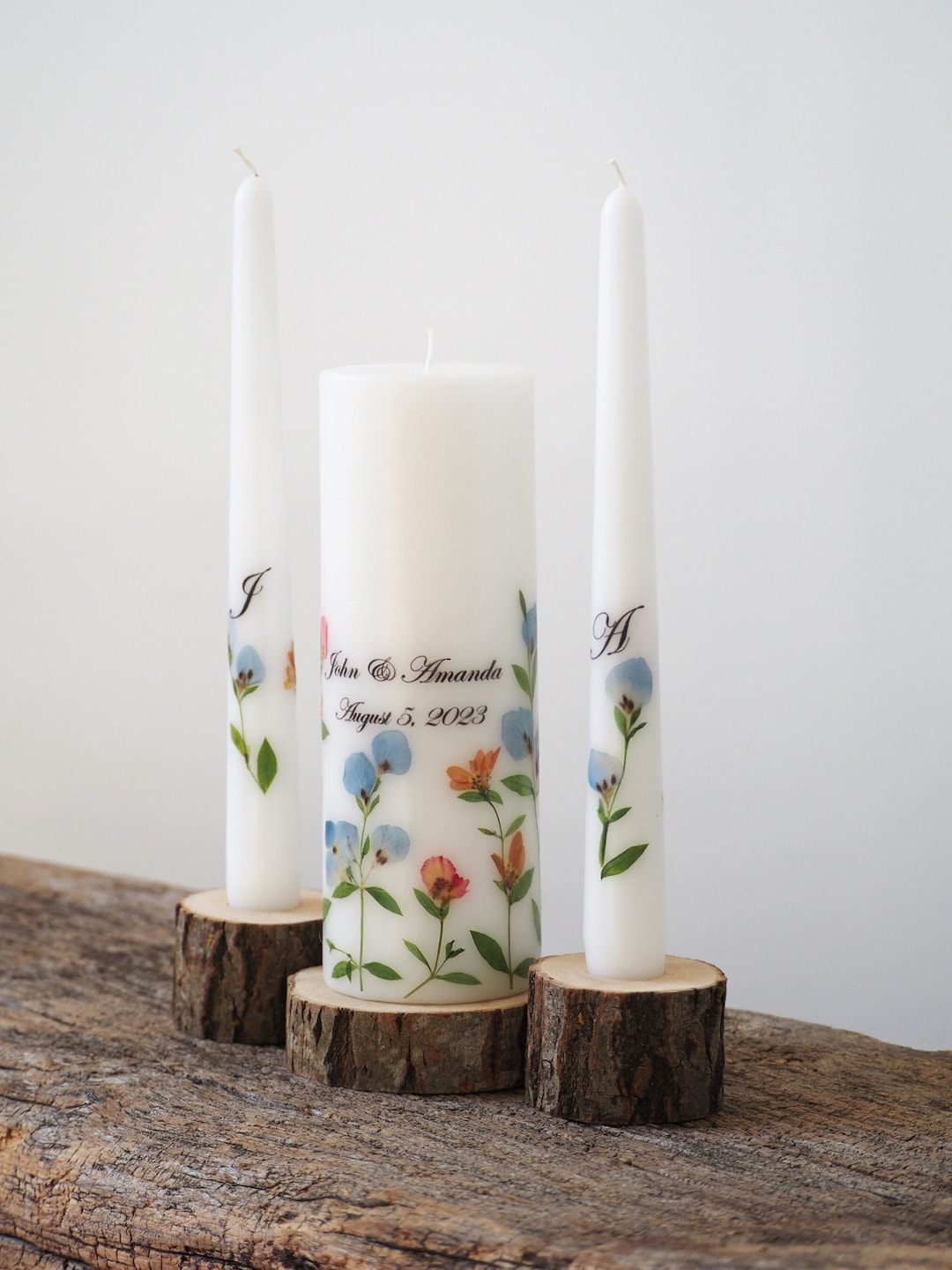 Personalized Unity Candle Set With Real Dried Flowers, Summer Wedding ...