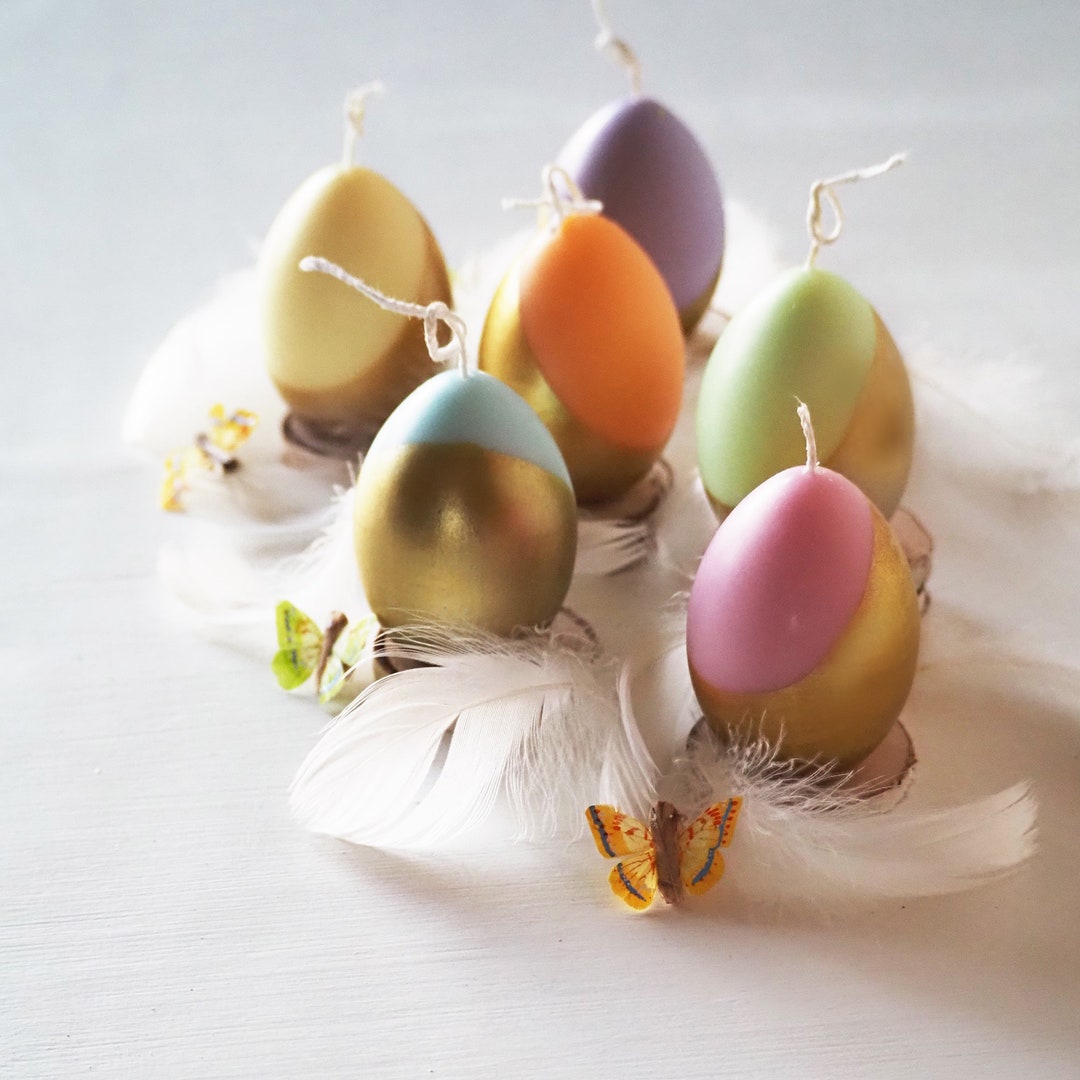 Pastel Easter Egg Candle, Golden Easter Table Decoration, Modern Easter ...