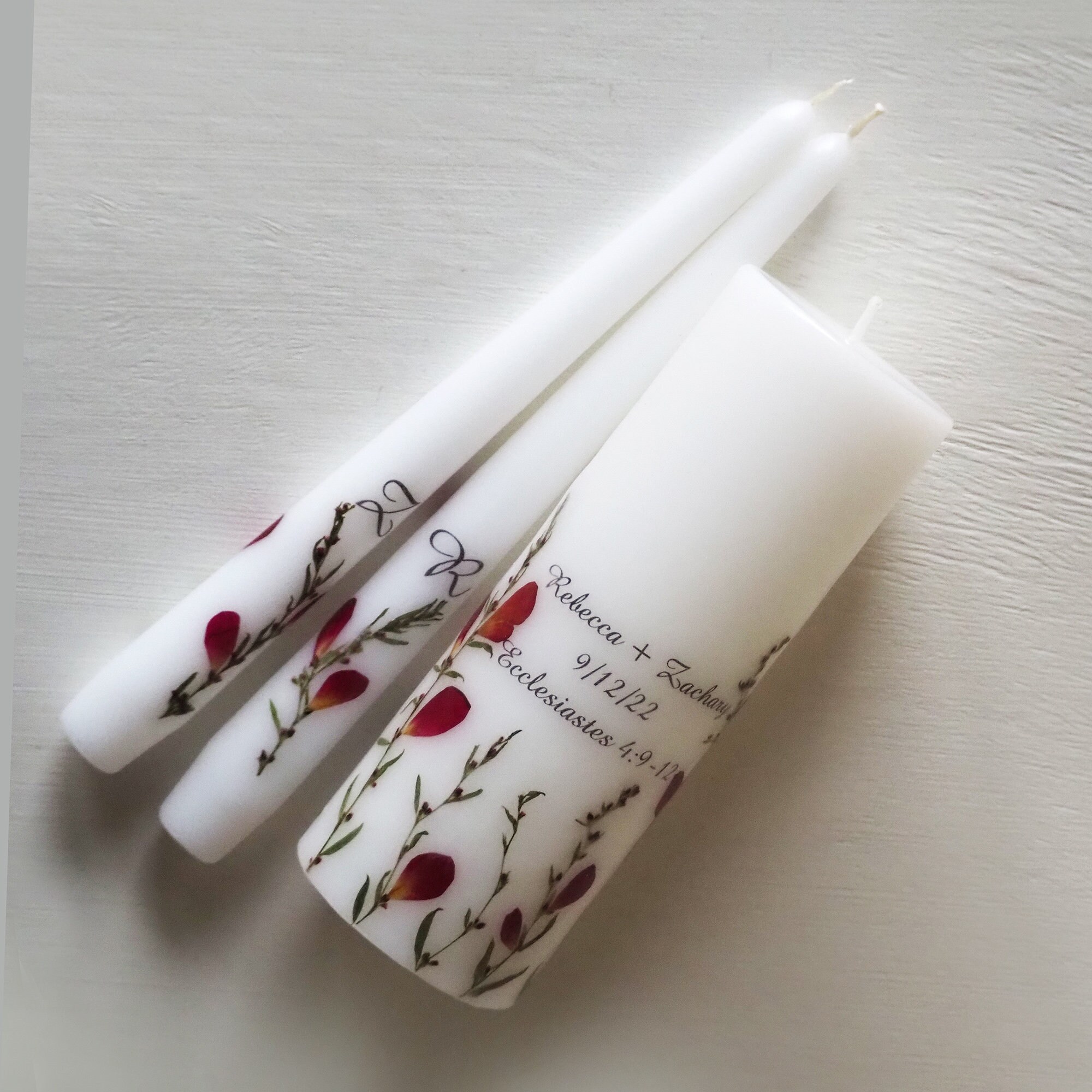 Personalized Unity Candles With Red Real Dried Flowers, Very Berry ...