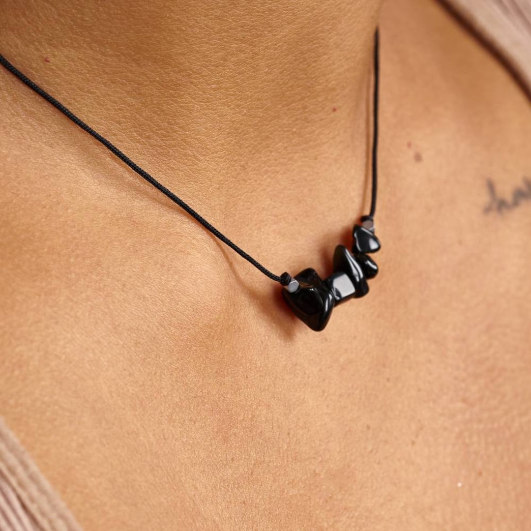 Obsidian Necklace, Natural Stone Necklace, Obsidian Gemstone, Necklace ...