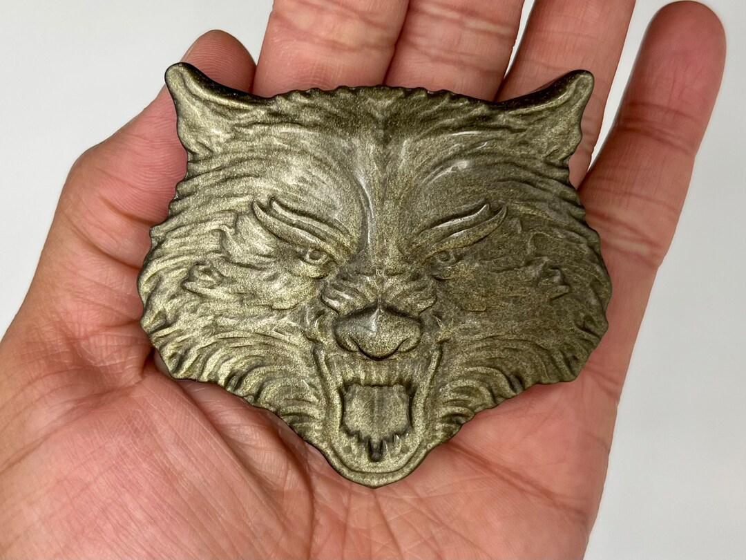 Gold Sheen Obsidian Wolf, Obsidian Wolf, Crystal Wolf, Gold, Obsidian ...