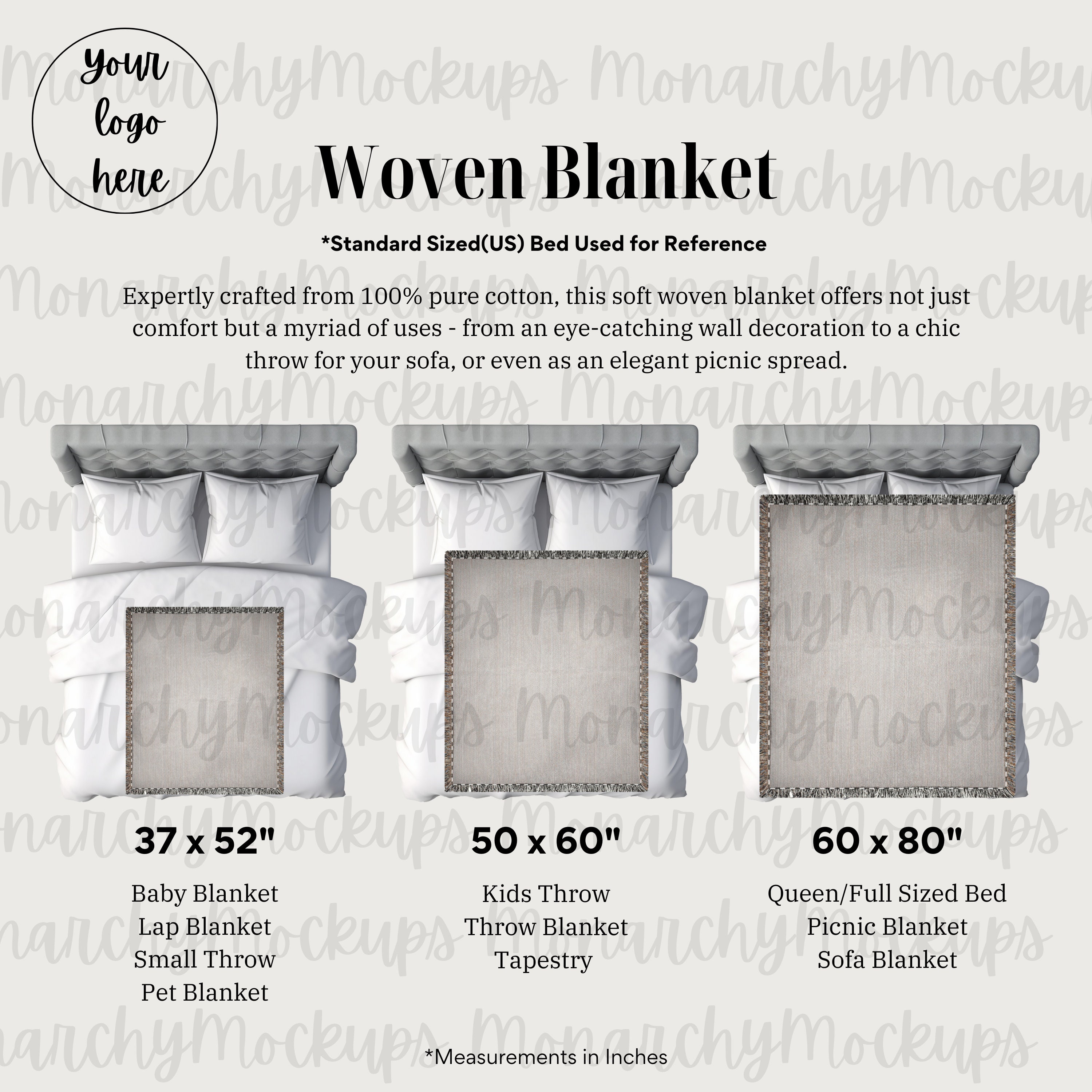 Woven Blanket Size Chart, Woven Blanket Mockup, Blanket Size Chart ...