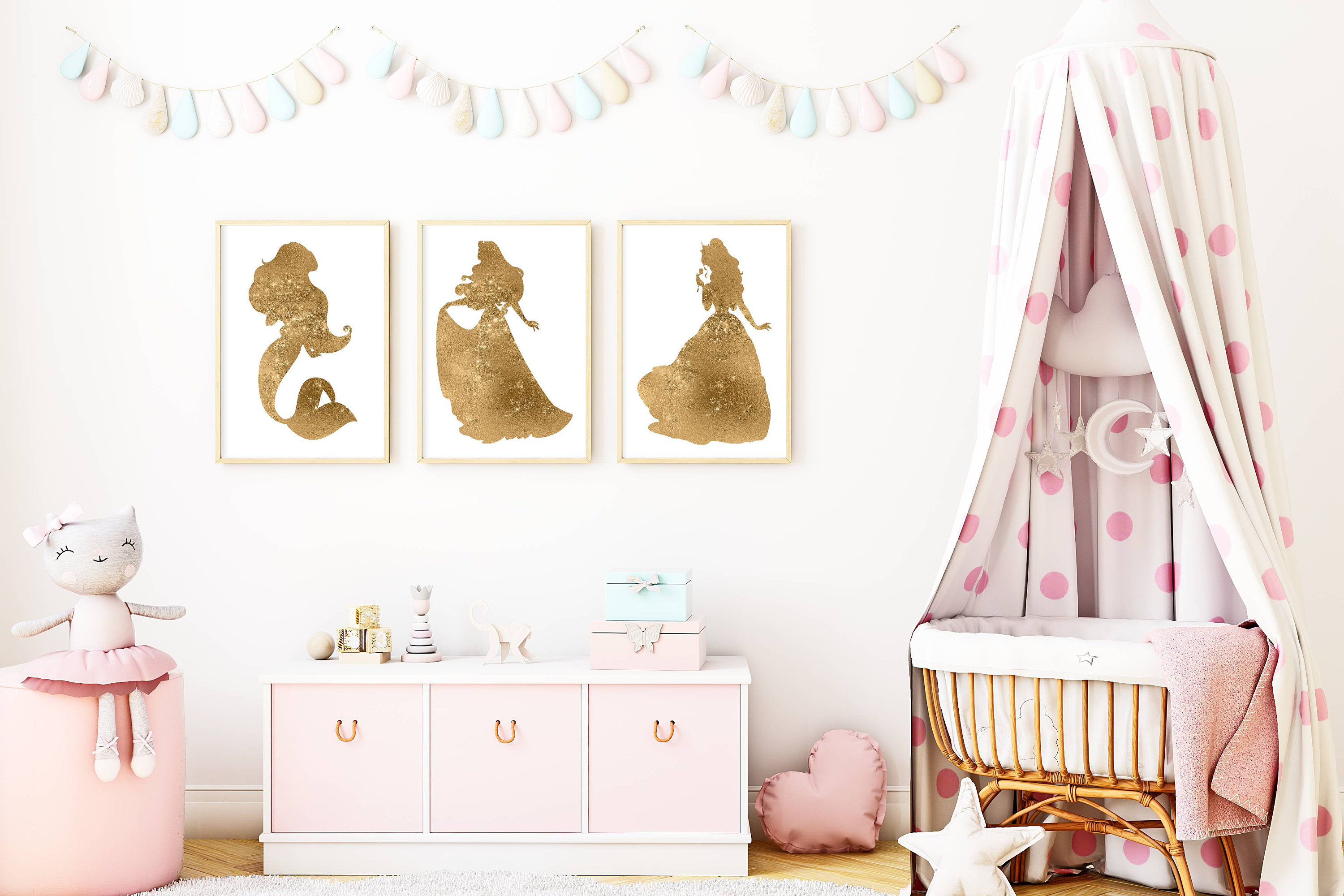 Gold Princess, Set of 8, Princess Wall Art, Princess Nursery, Princess ...