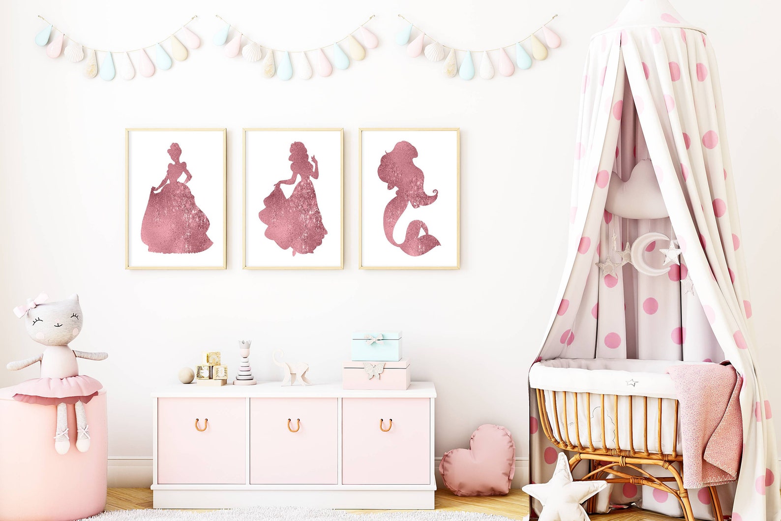 Pink Princess, Set of 8, Princess Wall Art, Princess Nursery, Princess ...