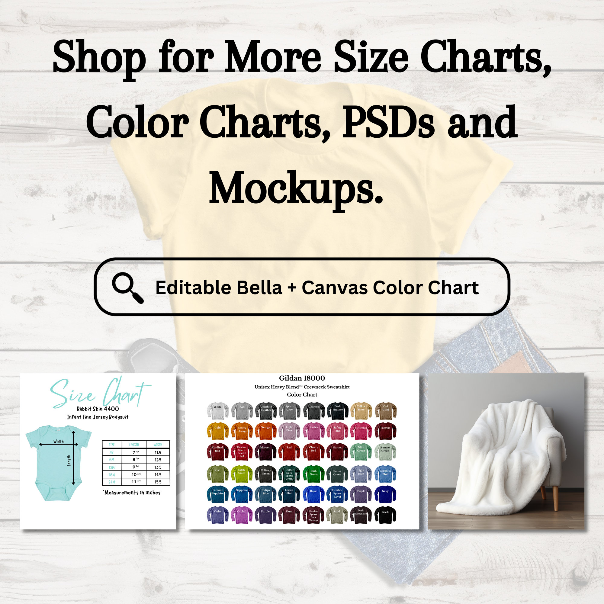 Bella Canvas Color Chart | Bella + Canvas 3001 Size Chart | Instant ...