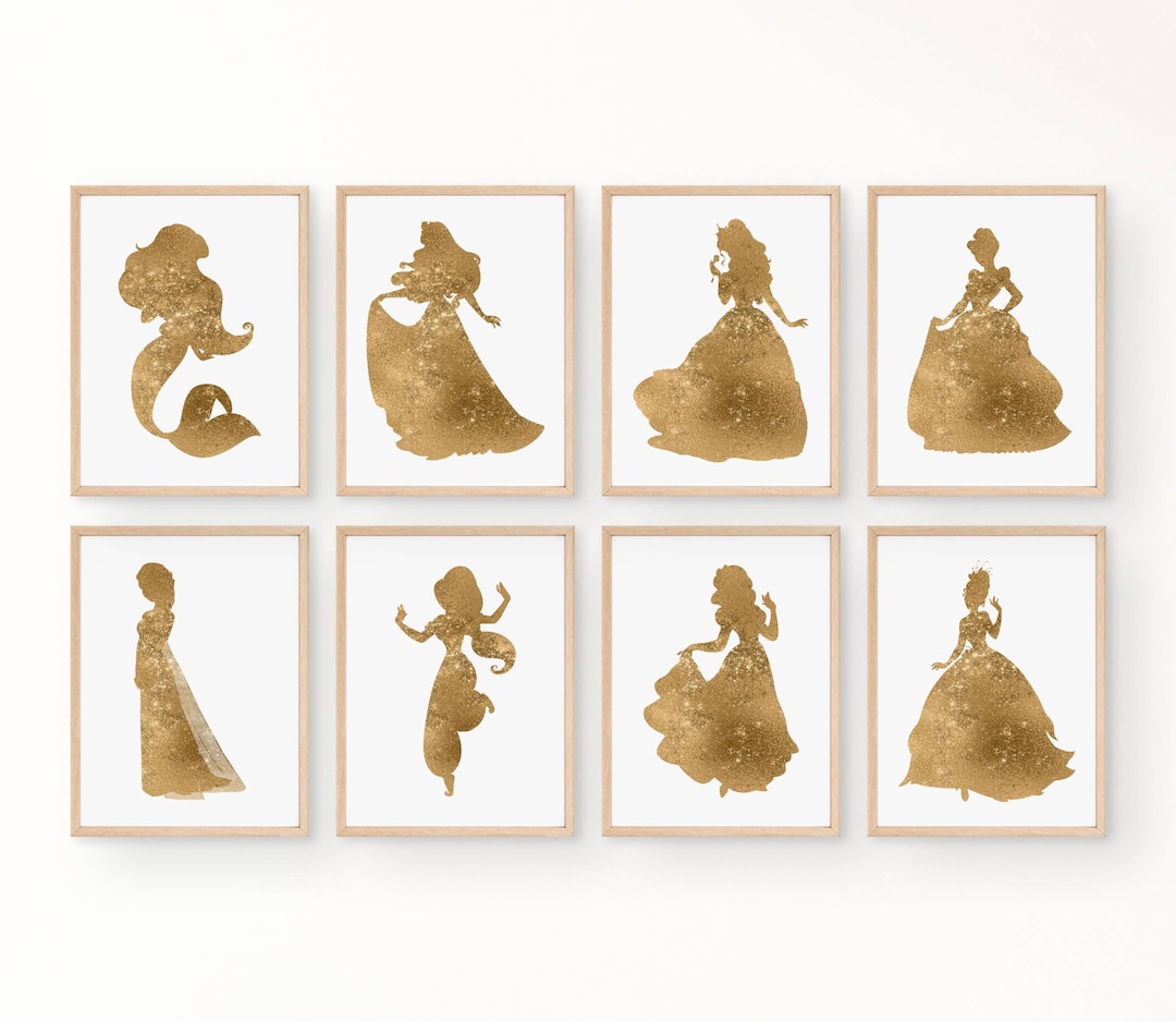 Gold Princess, Set of 8, Princess Wall Art, Princess Nursery, Princess ...