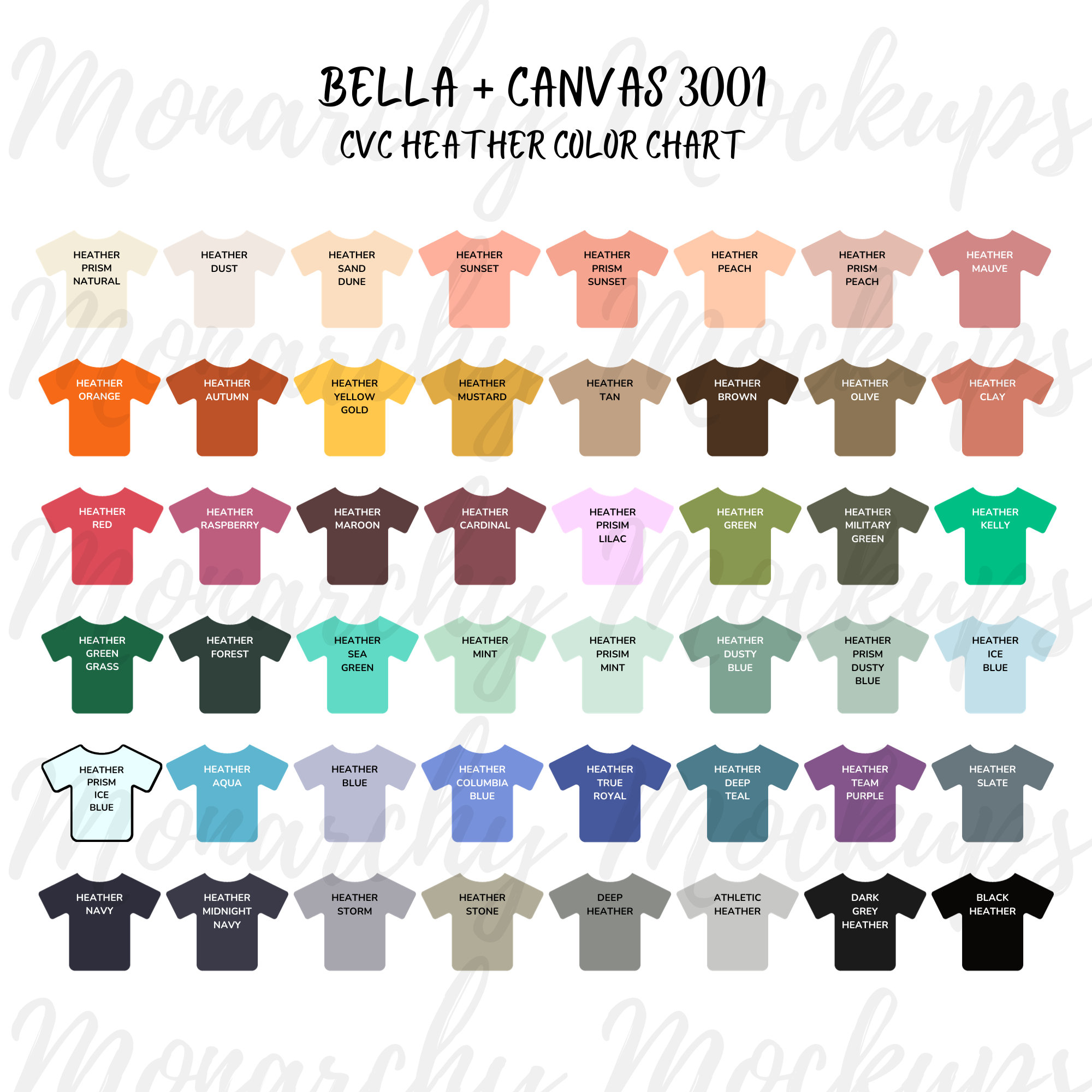 Bella Canvas Color Chart | Bella + Canvas 3001 Size Chart | Instant ...