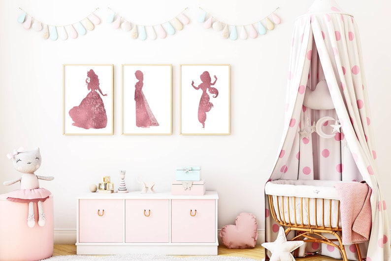 Pink Princess, Set of 8, Princess Wall Art, Princess Nursery, Princess ...