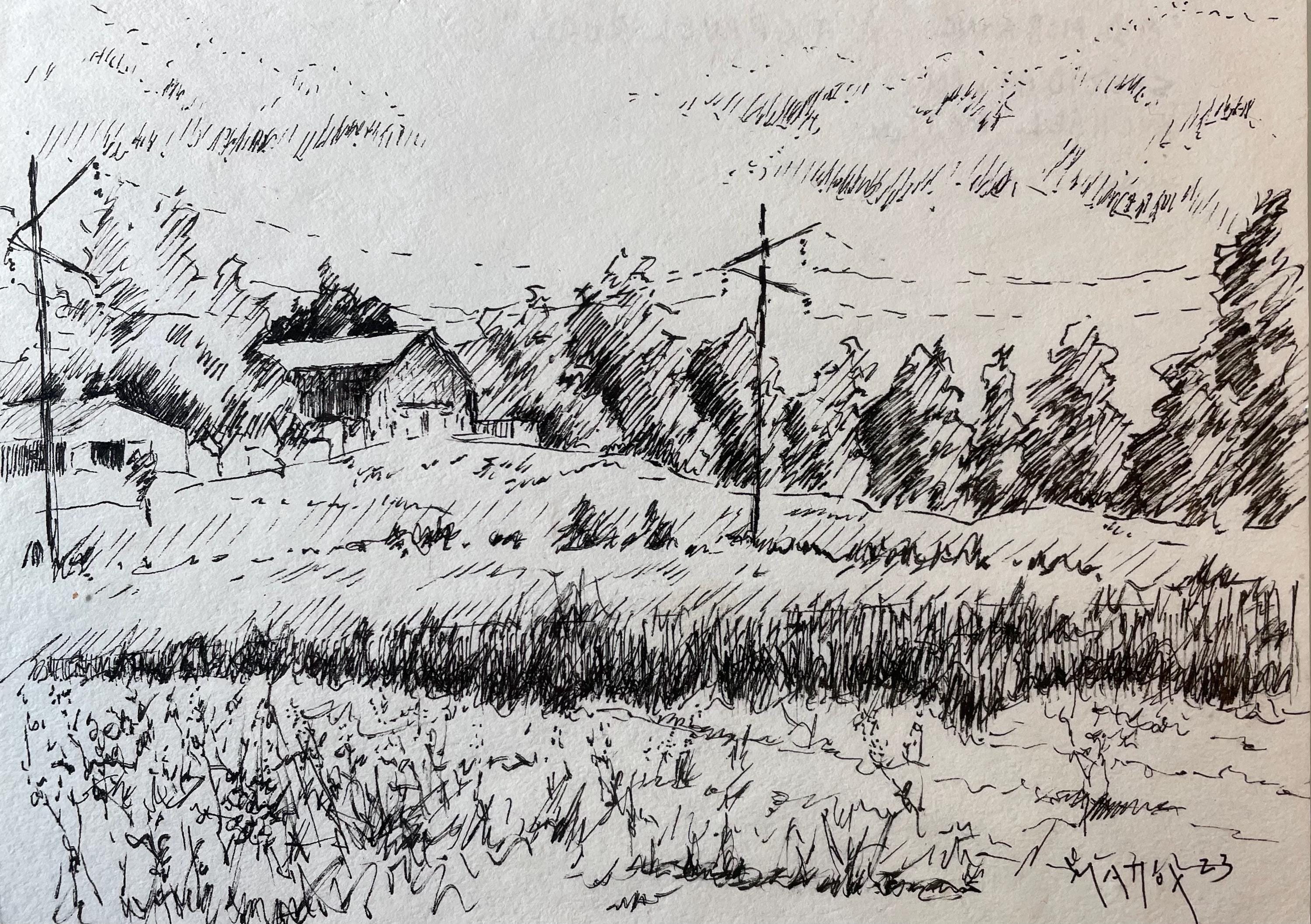 Original Art Work, Pen and Ink Drawing. Hand Drawn Plein Air Drawing of ...