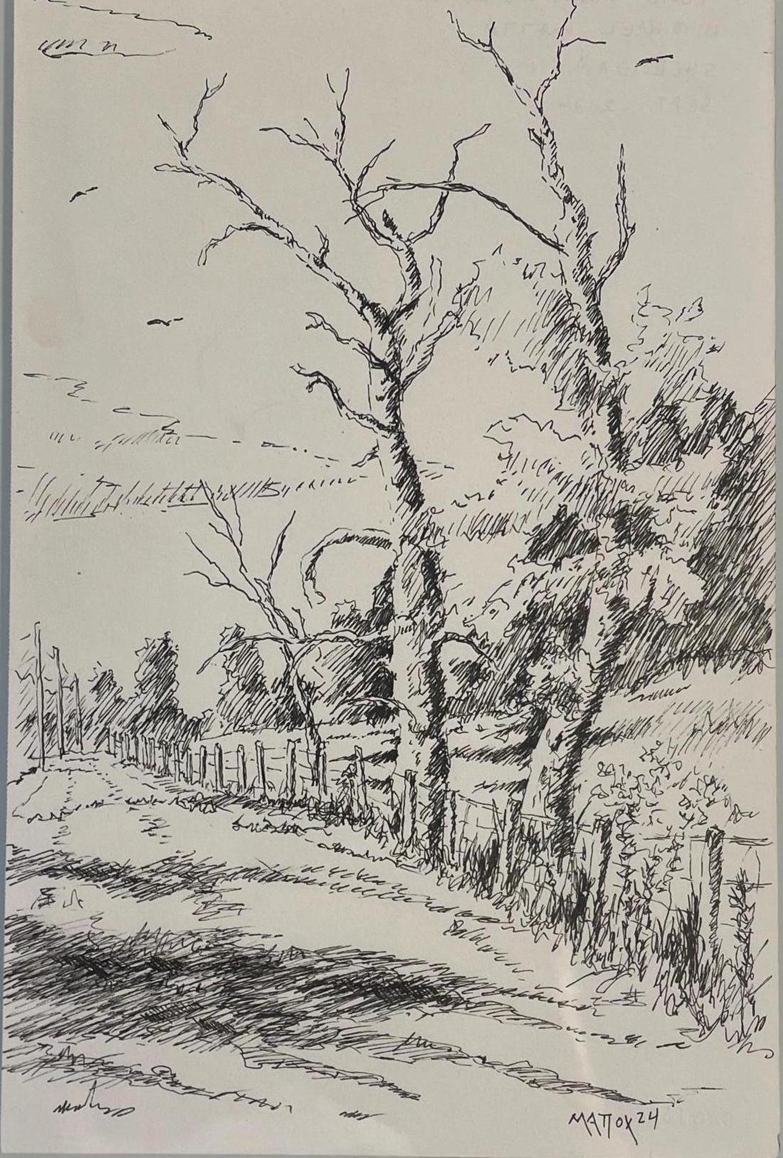 Trail From the Bridge. Original Pen & Ink Drawing of a Rural Indiana ...