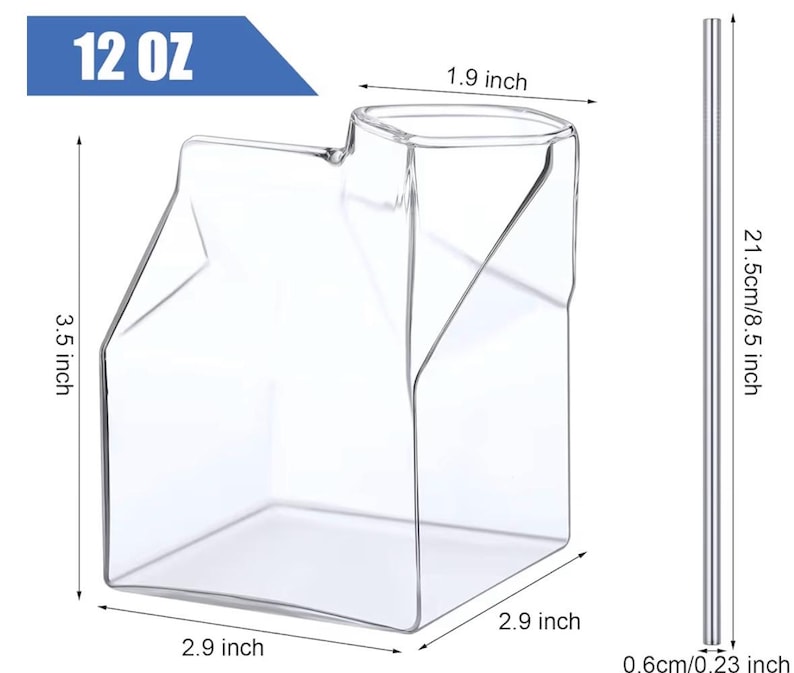 Glass Milk Box Cups; Milk Carton Bottles; Milk Carton Creamer; 12 Oz ...