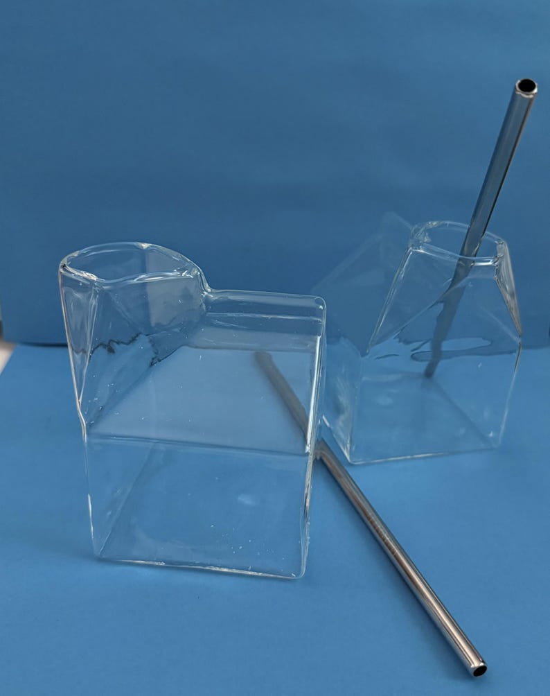 Glass Milk Box Cups; Milk Carton Bottles; Milk Carton Creamer; 12 Oz ...