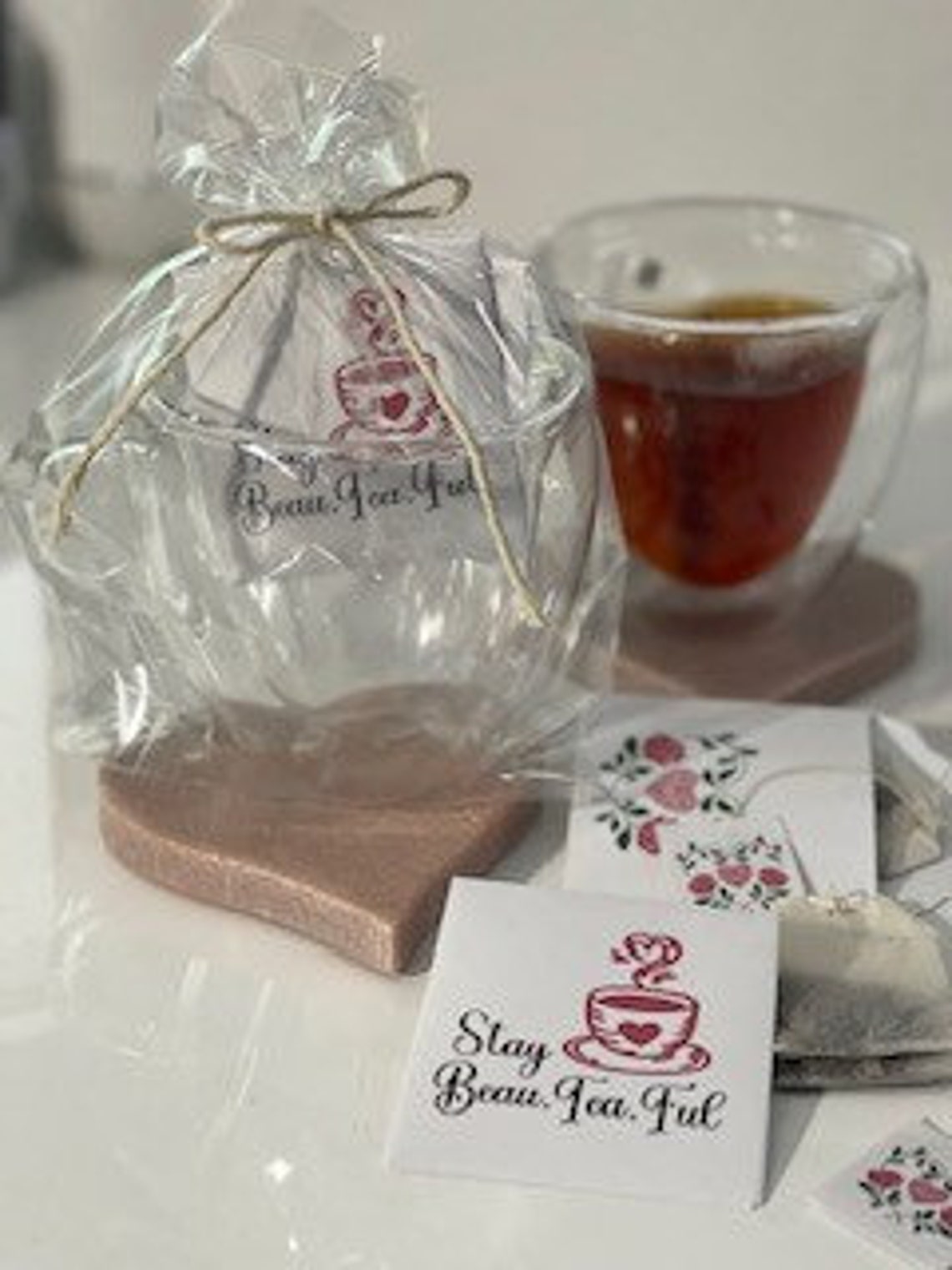 Heart Shaped Double Walled Tea Cup Heart Coaster 2 Tea Bags | Etsy