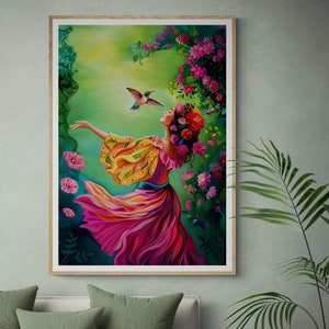 Encanto, Woman of Colors & Humming-bird, Mexico Latin American Boho ...