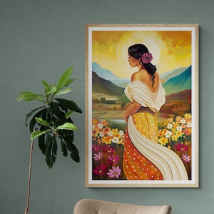 Women of Colors, Nature Art Print,boho Decorative Art-mexico Latin Spanish Girl With Flowers ...