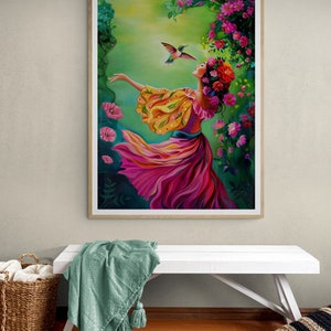 Encanto, Woman of Colors & Humming-bird, Mexico Latin American Boho ...