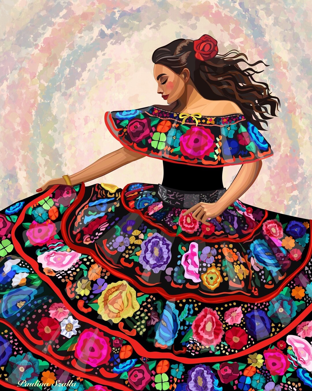 Chiapas Woman Art, Folklorico Art Print,mexican Folkloric Dress Art ...