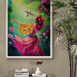Encanto, Woman of Colors & Humming-bird, Mexico Latin American Boho ...
