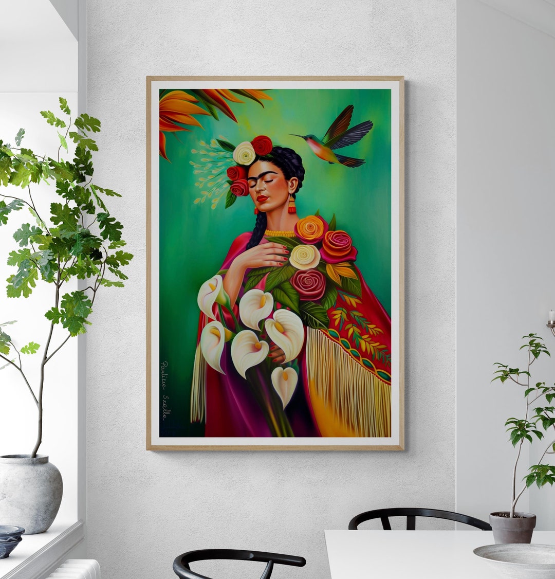 Frida Forever -mexico Art |frida Kahlo With Humming-bird and Calla ...