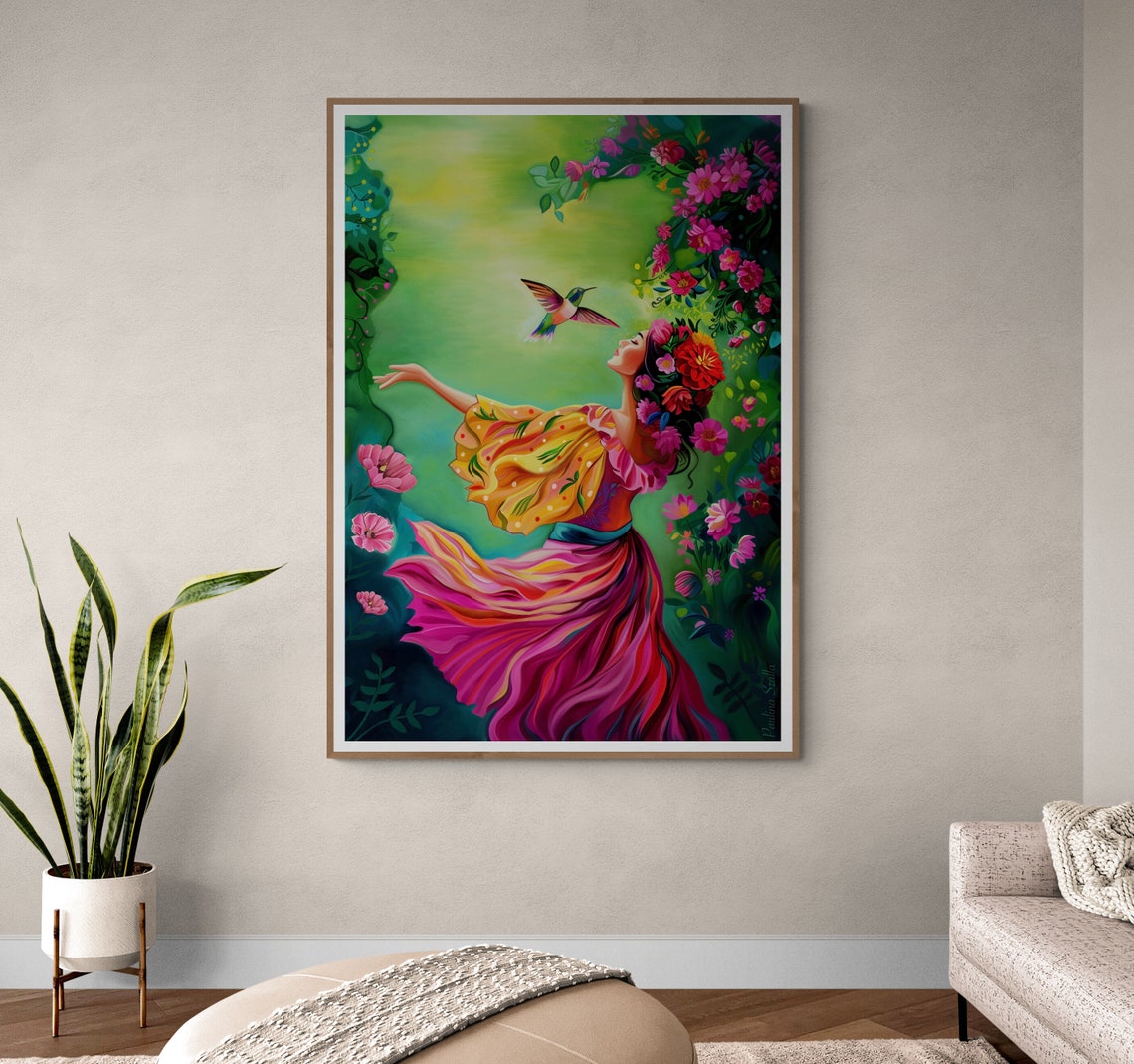 Encanto, Woman of Colors & Humming-bird, Mexico Latin American Boho ...