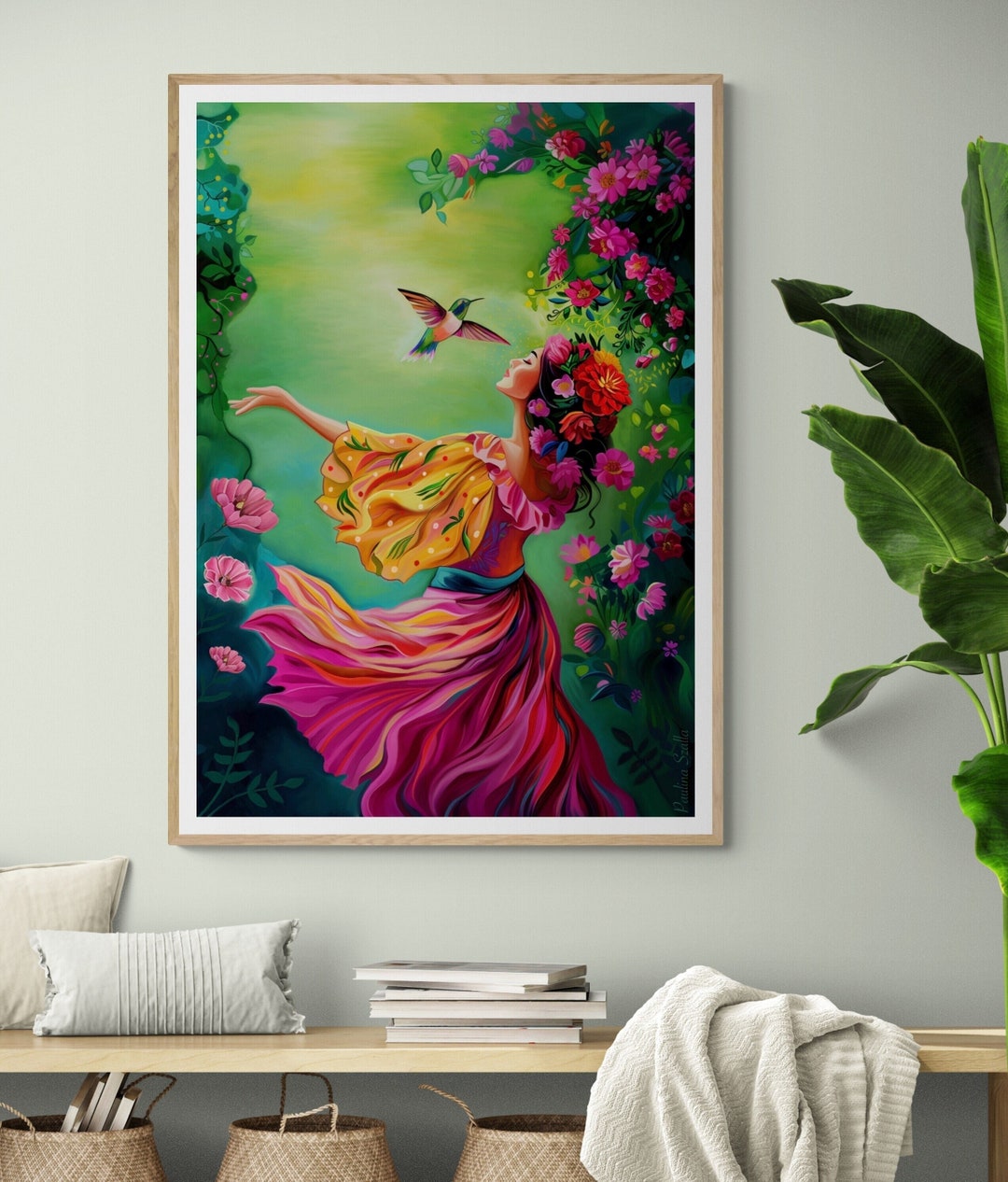 Encanto, Woman of Colors & Humming-bird, Mexico Latin American Boho ...