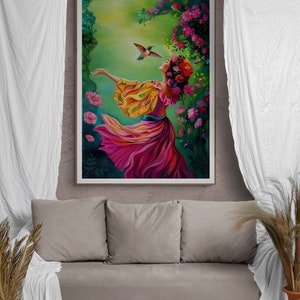 Encanto, Woman of Colors & Humming-bird, Mexico Latin American Boho ...