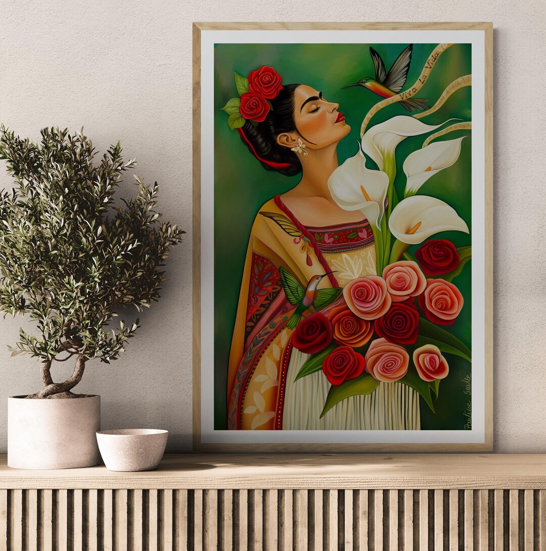 Frida Viva La Vida -mexico Art |frida With Humming-bird and Calla Lilly ...