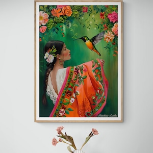 Woman of Colors&humming-bird,mexico Latin American Boho,folklore Art ...