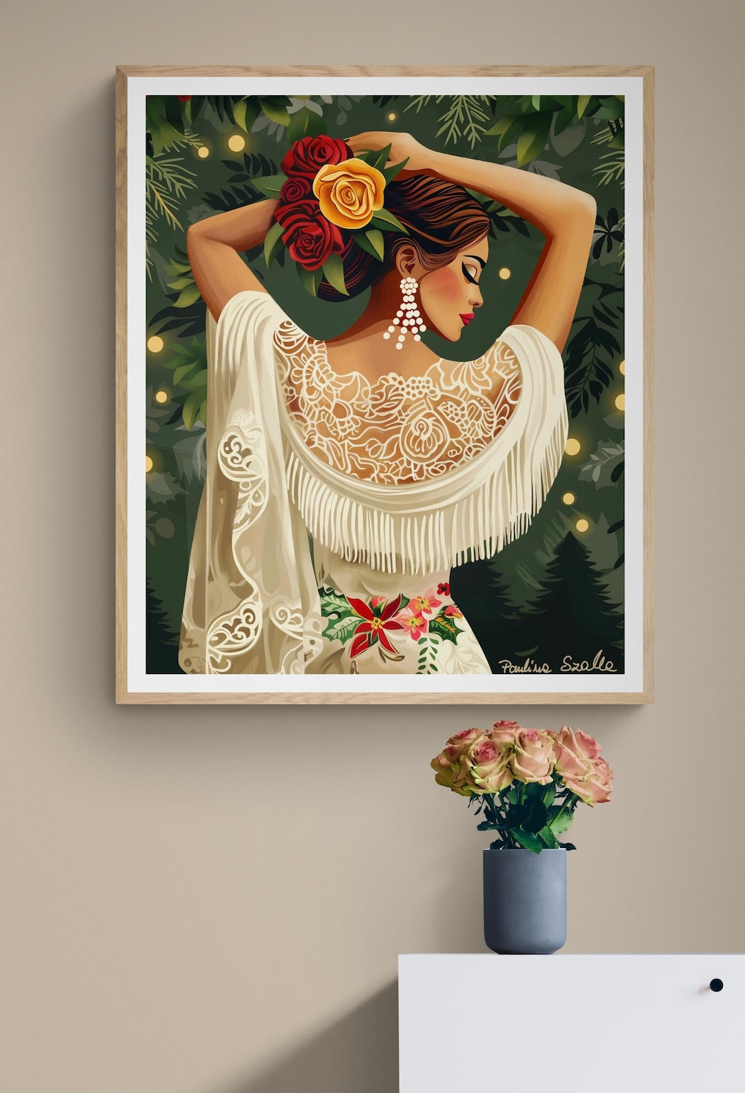 Mexican Woman With Roses Fashion Art diversity Art Hispanic Art latin ...