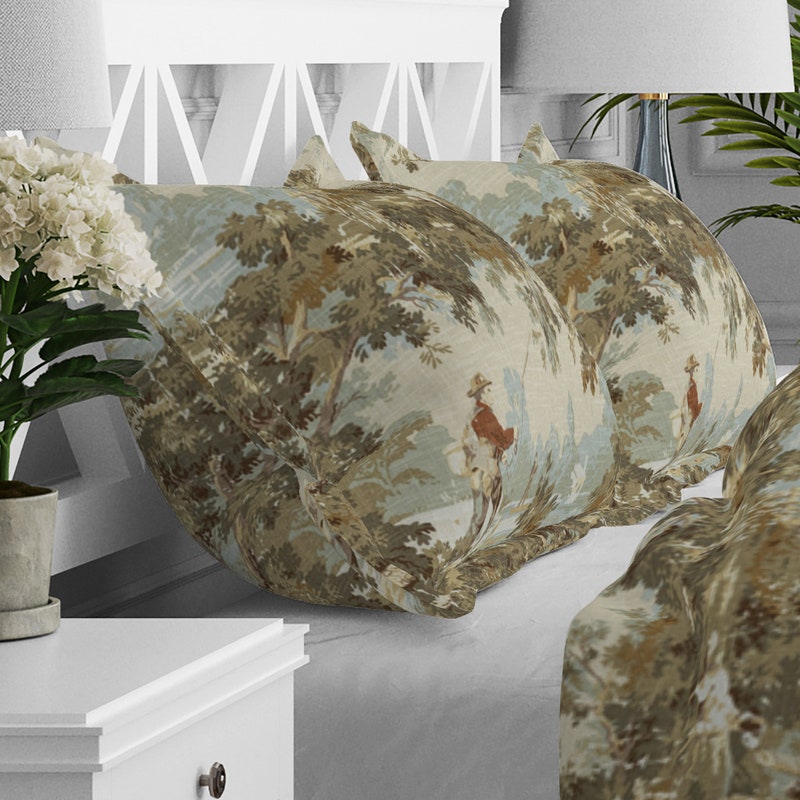 Blue Brown Toile Pillow - Etsy