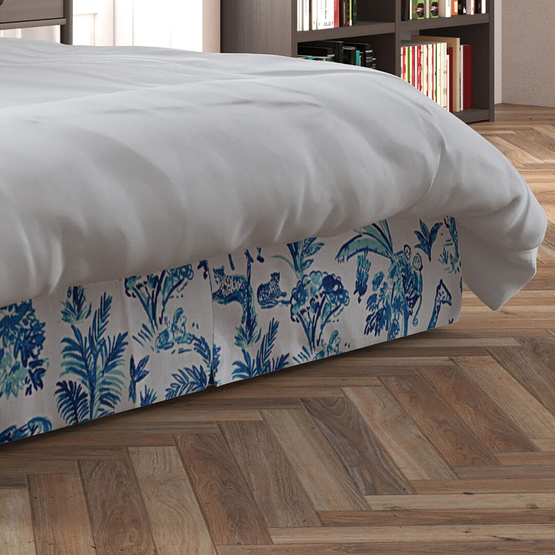 Tailored Bed Skirt in Meru Commodore Blue, Cancun Blue Safari Animal ...