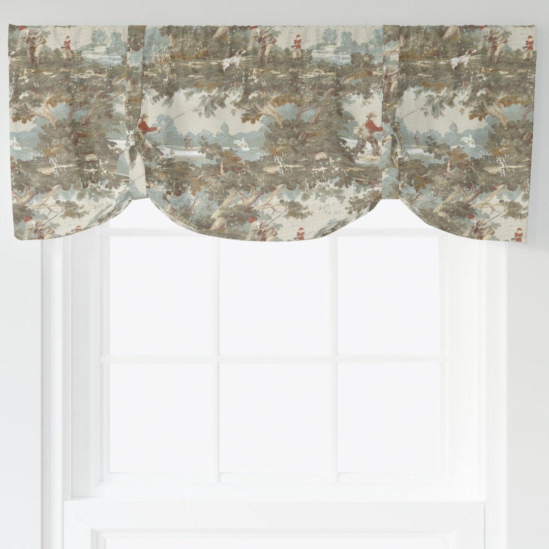Tie-up Valance in Avondale Vintage Sportsman Toile Hunting, Fishing - Etsy