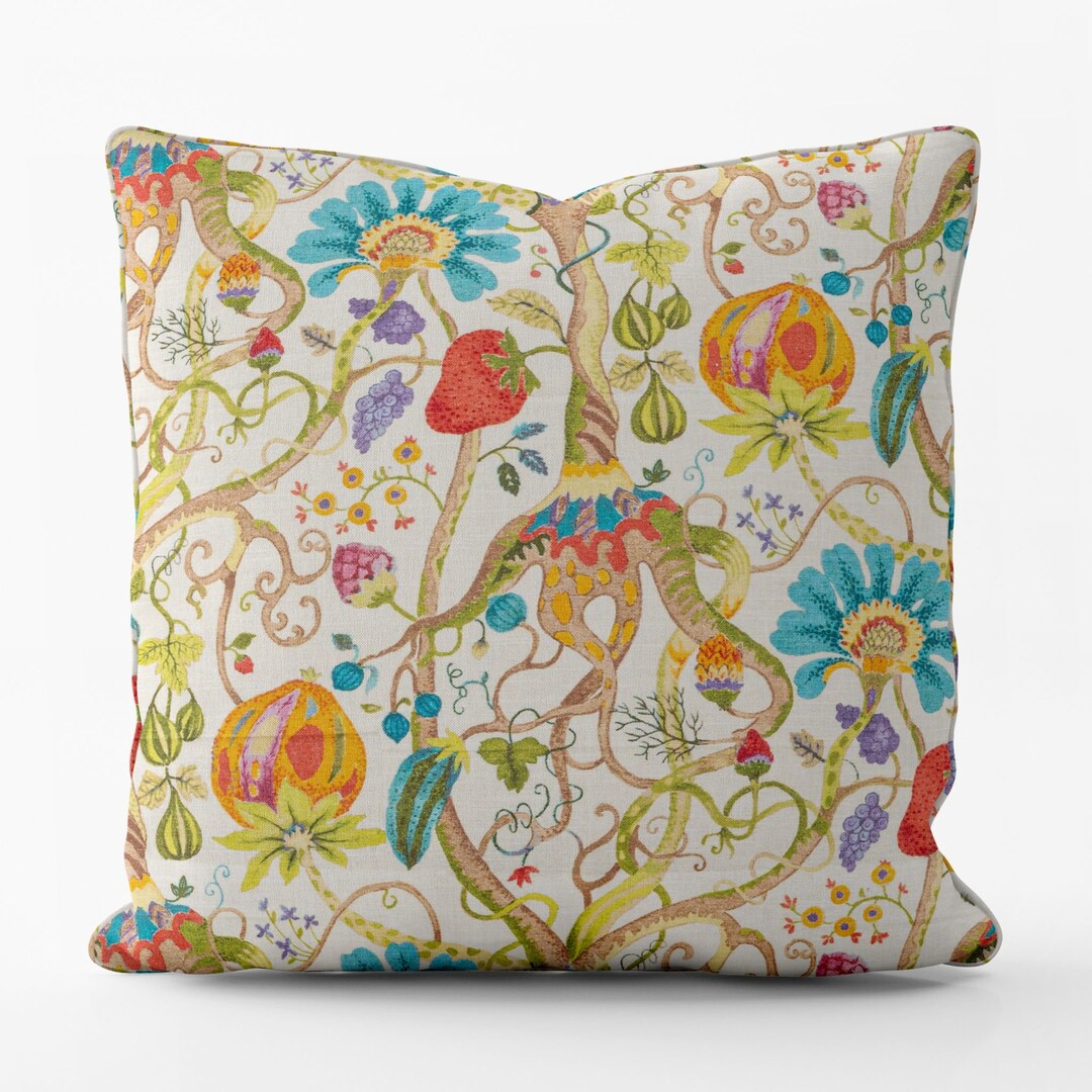 Decorative Throw Pillows in Tudor Summer Jacobean Floral, Tree of Life ...