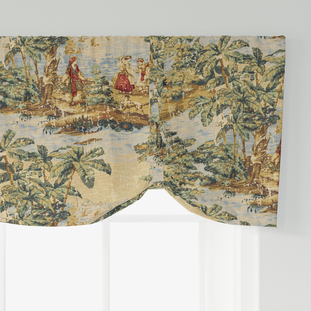 Tie-up Valance in Bosporus Billiard Renaissance Toile- Blue, Green Gold ...