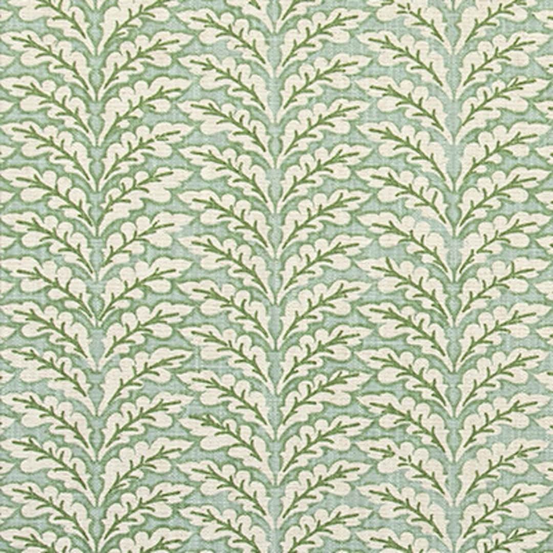 Tailored Crib Skirt in Spencer Tendril Green and Pale Blue on Slub ...