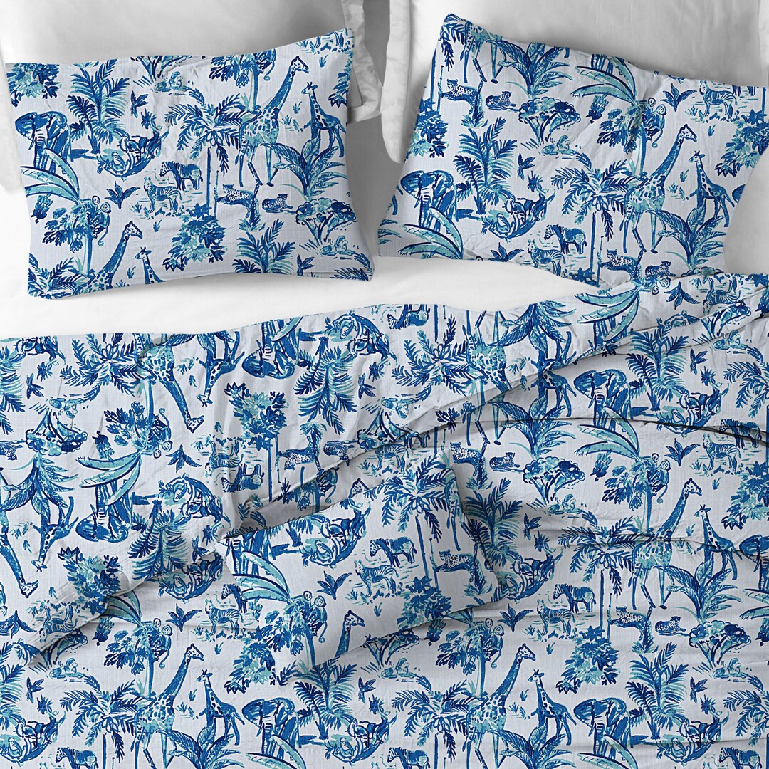 Duvet Cover in Meru Commodore Blue, Cancun Blue Safari Animal Toile - Etsy